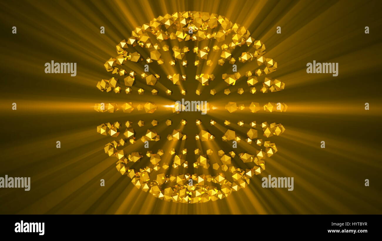 Gold sphere background reflective shine light particles. Seamless loop ...