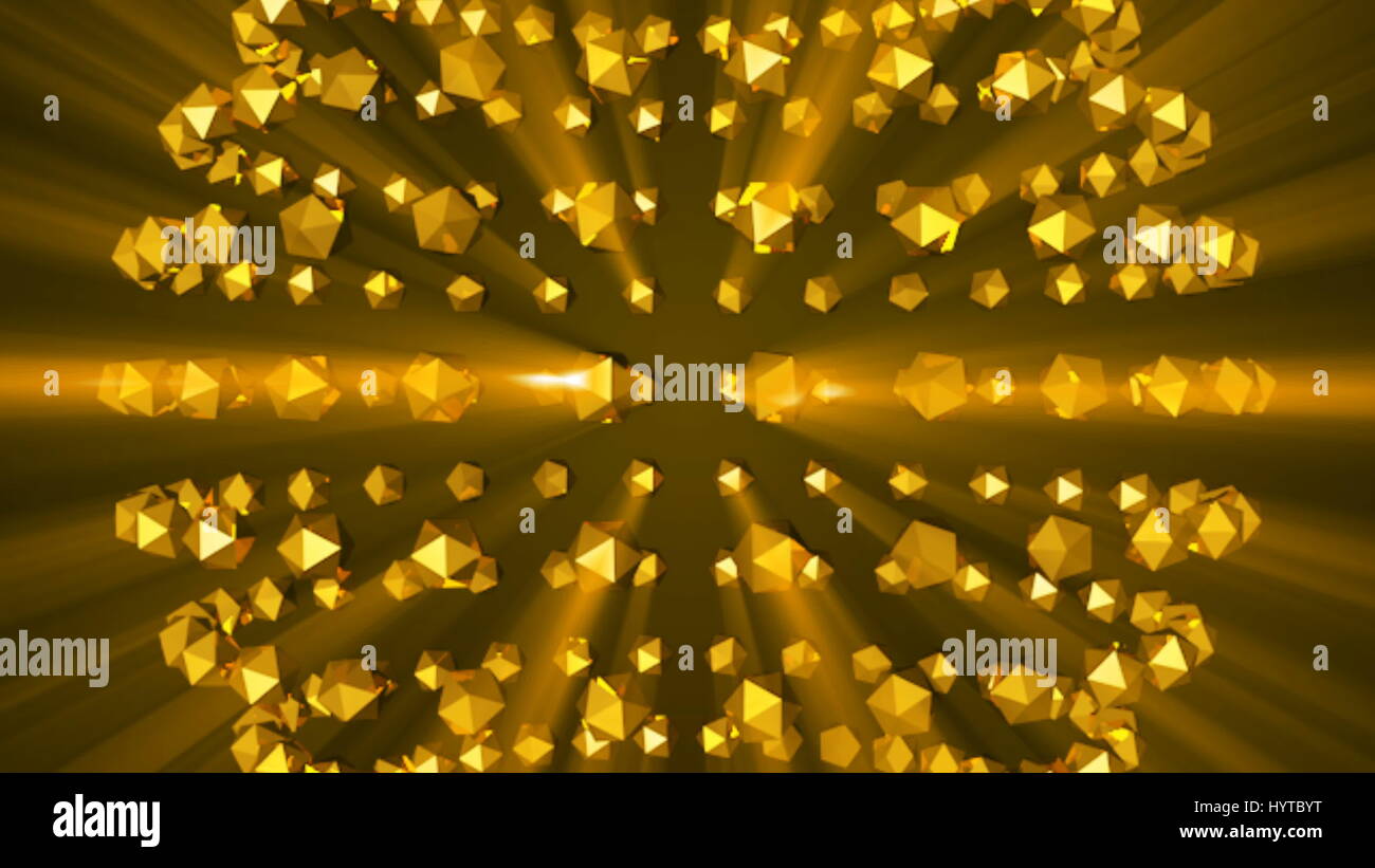 Gold sphere background reflective shine light particles. Seamless loop ...