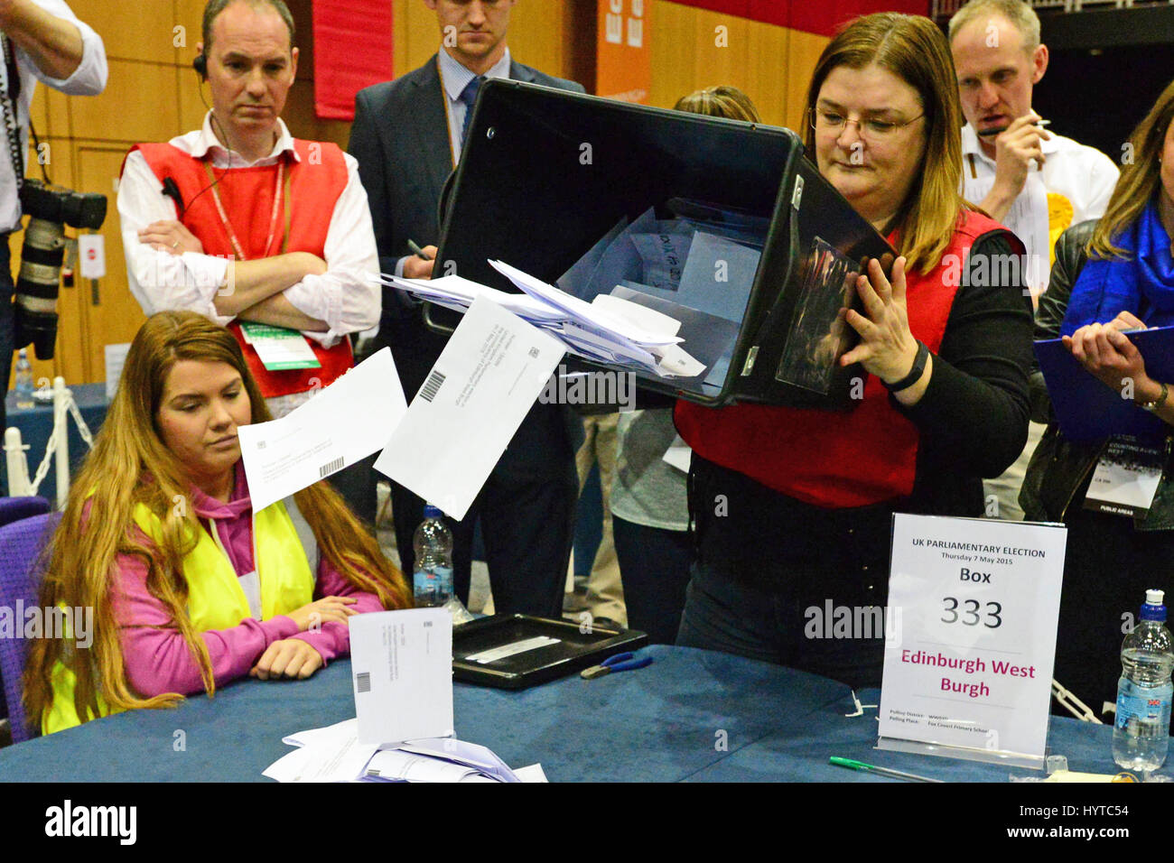 The first ballot box is emptied at the Edinburgh general election count ...