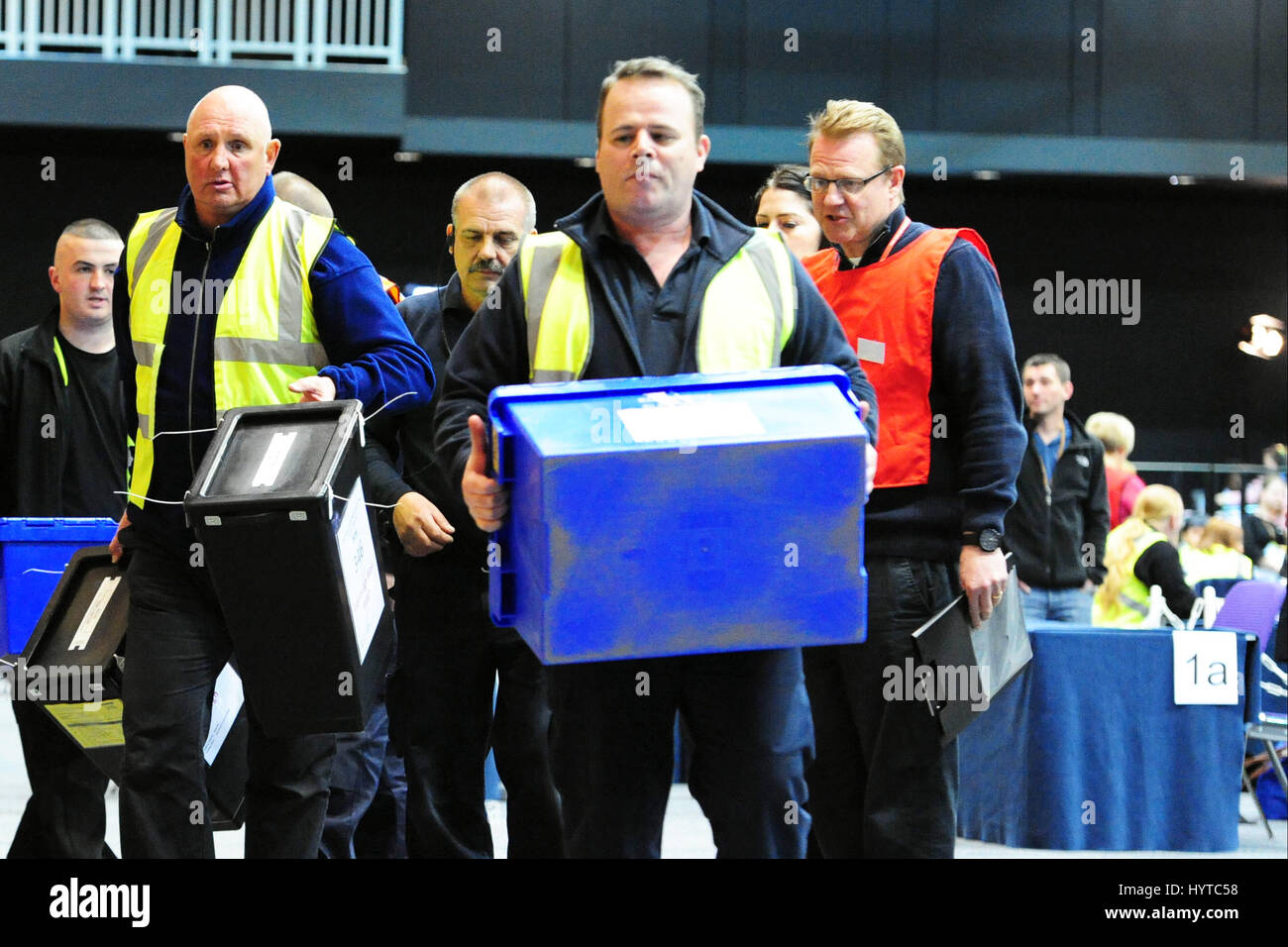 The first ballot boxes arrive in the main hall at the Edinburgh general ...