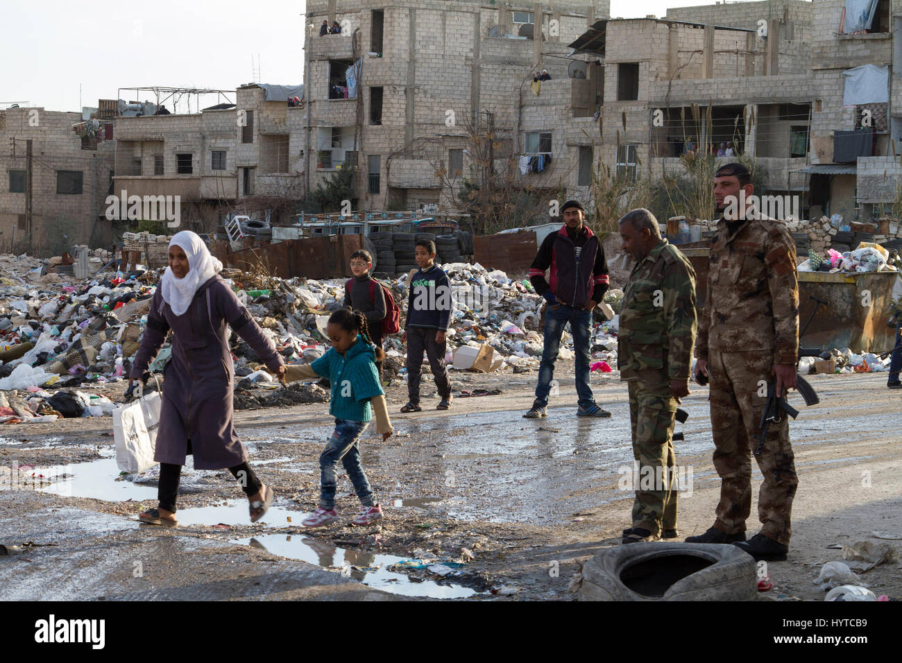 Soldiers and civilians Douma near Damascus Stock Photo - Alamy