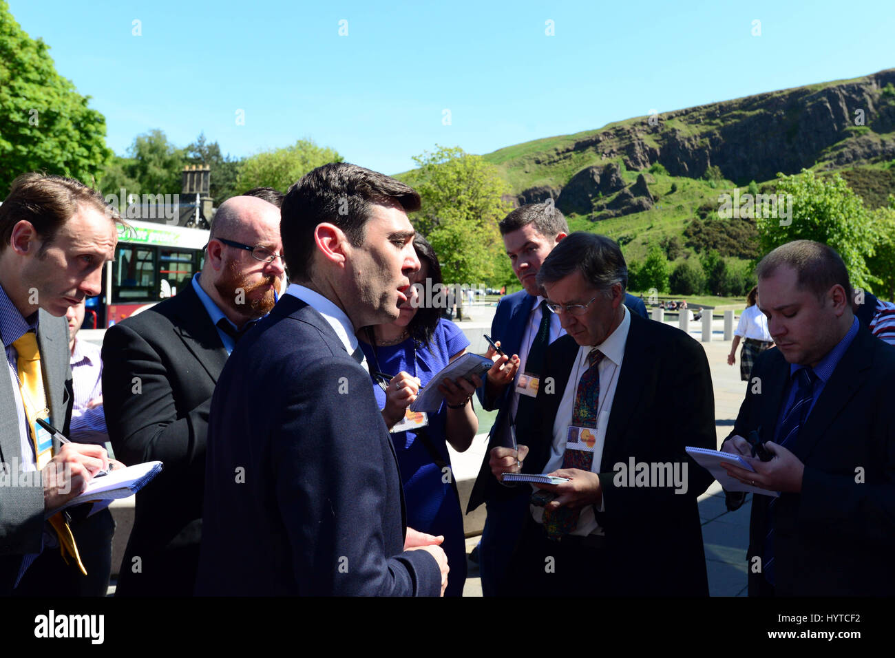 Labour leadership frontrunner Andy Burnham speaks to the media outside ...