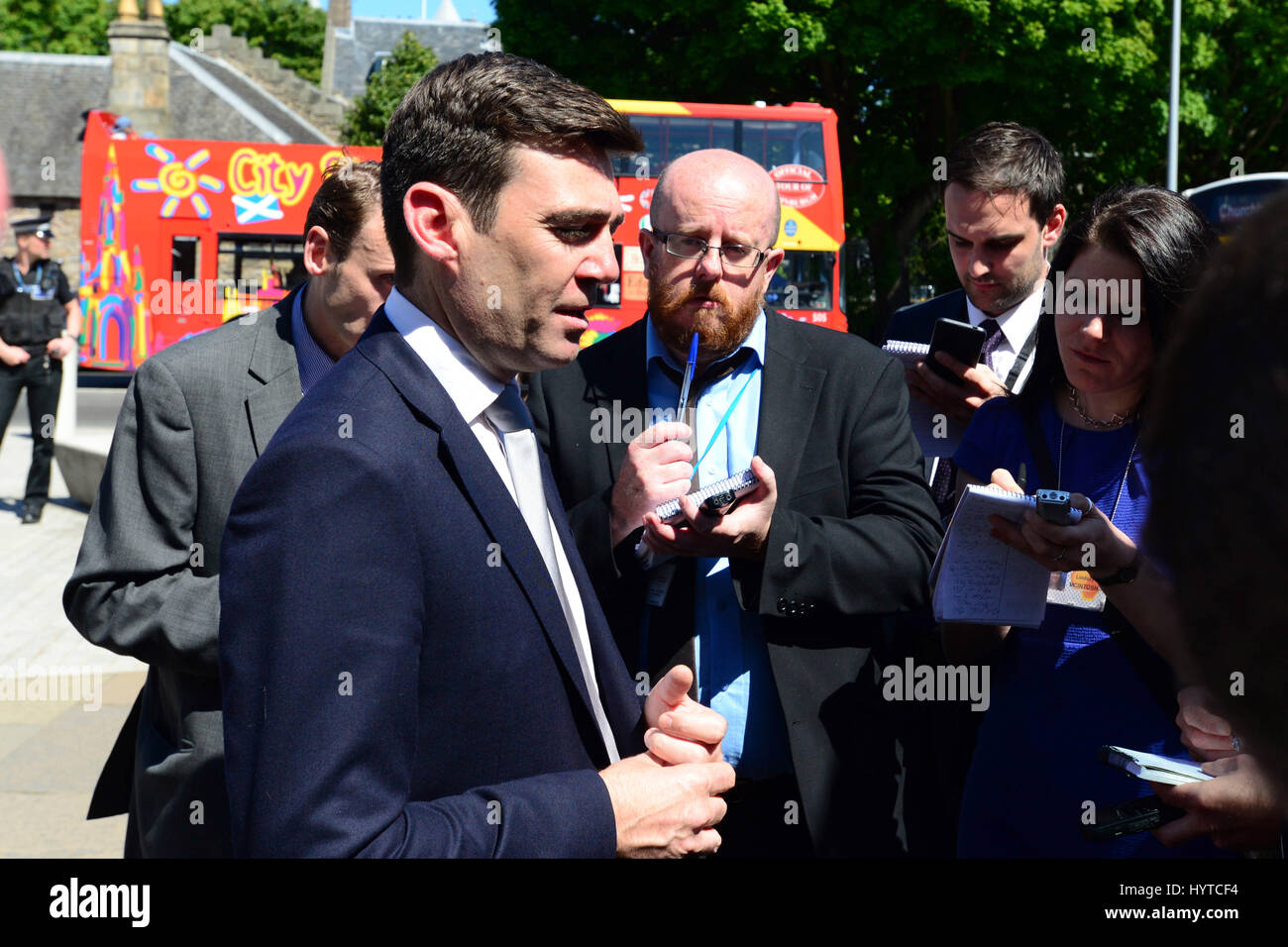 Labour leadership frontrunner Andy Burnham speaks to the media outside ...