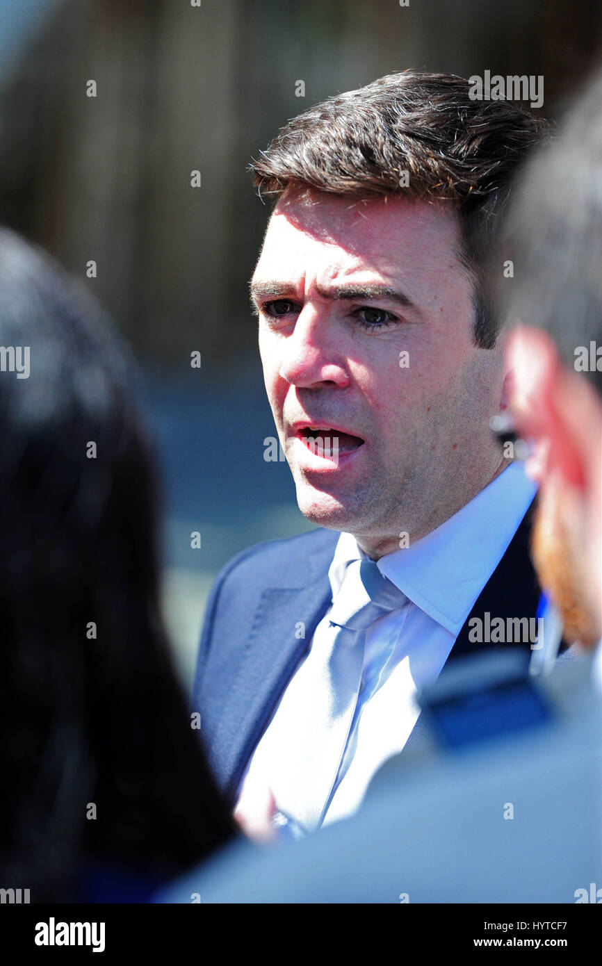 Labour leadership frontrunner Andy Burnham speaks to the media outside ...