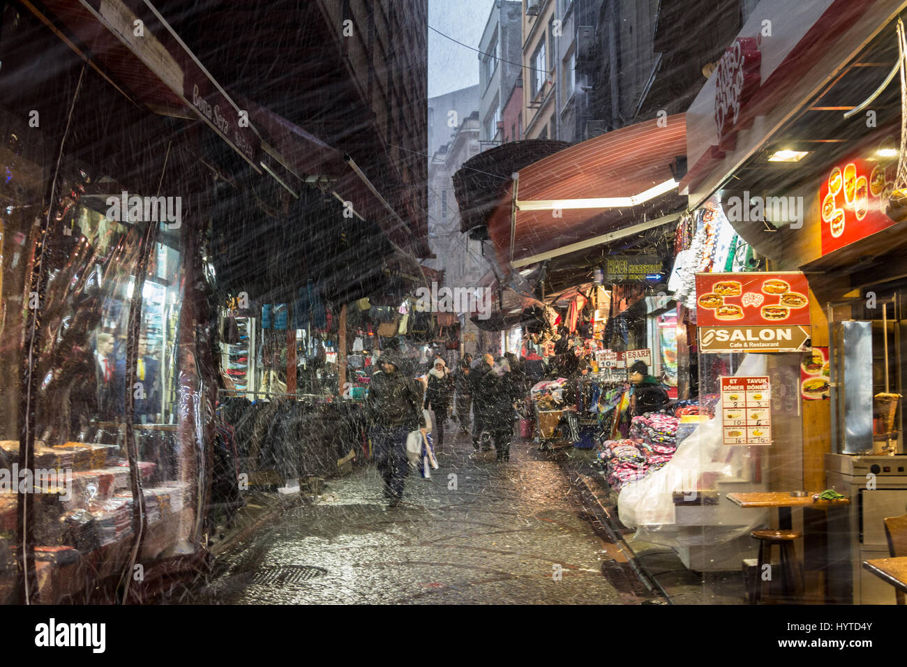 ISTANBUL, TURKEY - DECEMBER 30, 2015: Snow storm hitting a typical ...