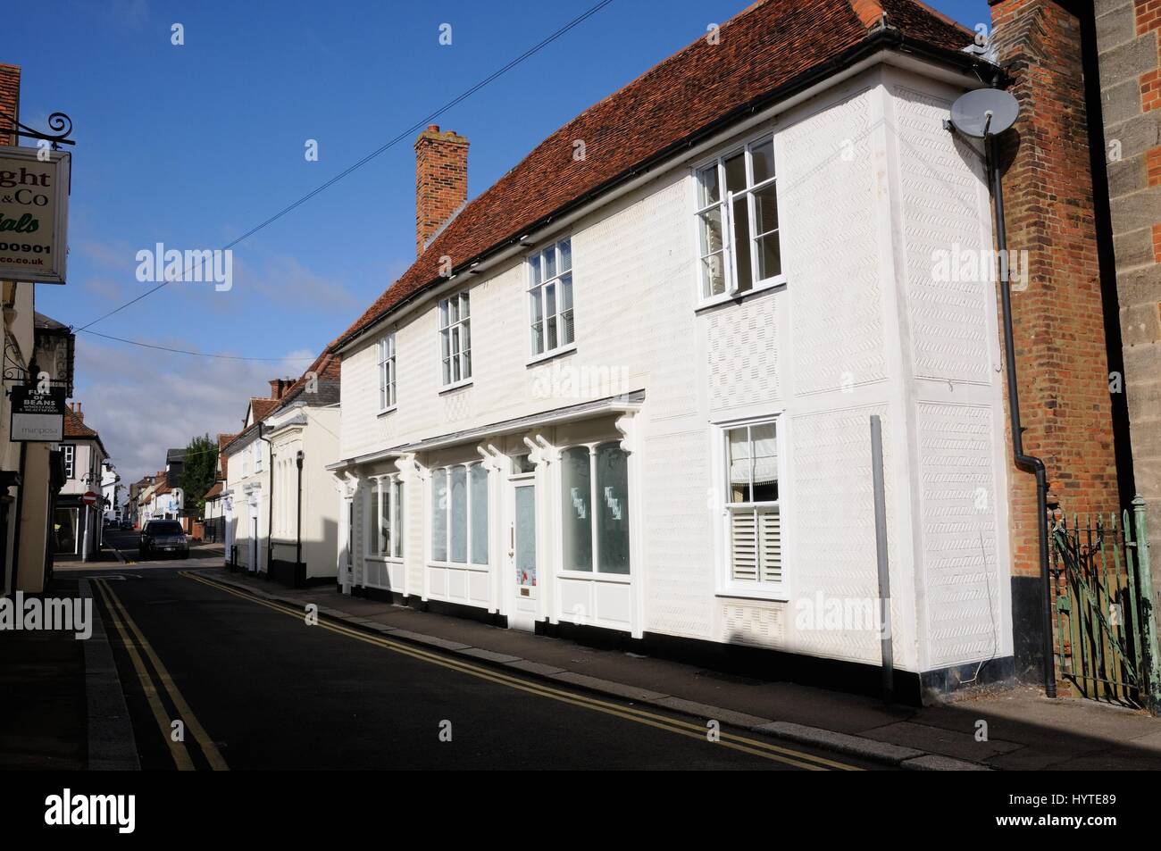 Pargeted buildings, Church Street, Sawbridgeworth, Hertfordshire Stock ...