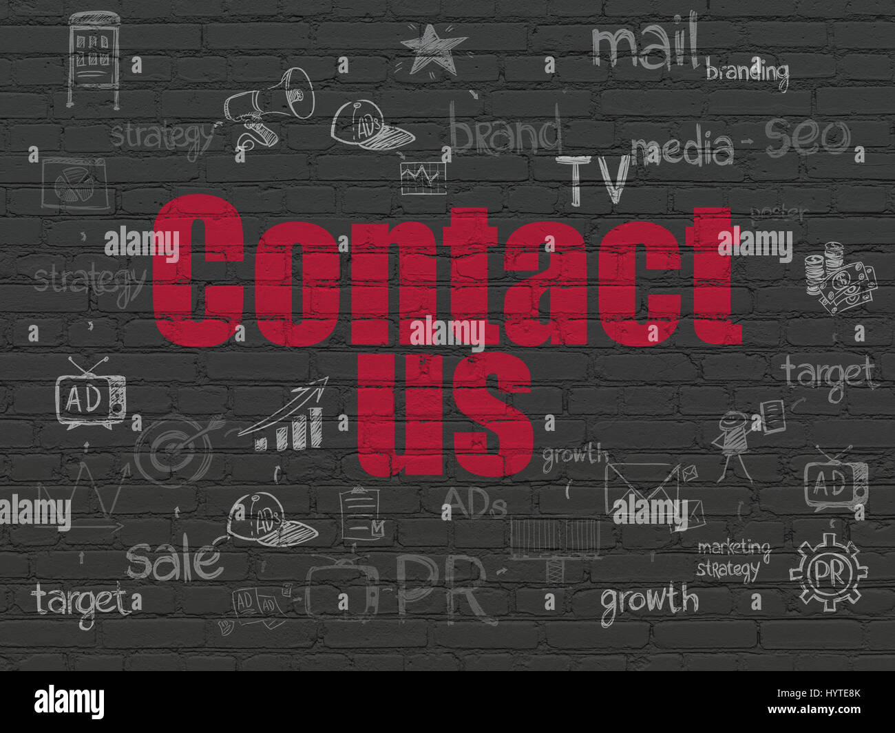 Advertising concept: Contact Us on wall background Stock Photo - Alamy