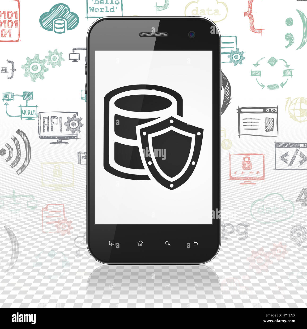 Database concept: Smartphone with Database With Shield on display Stock ...