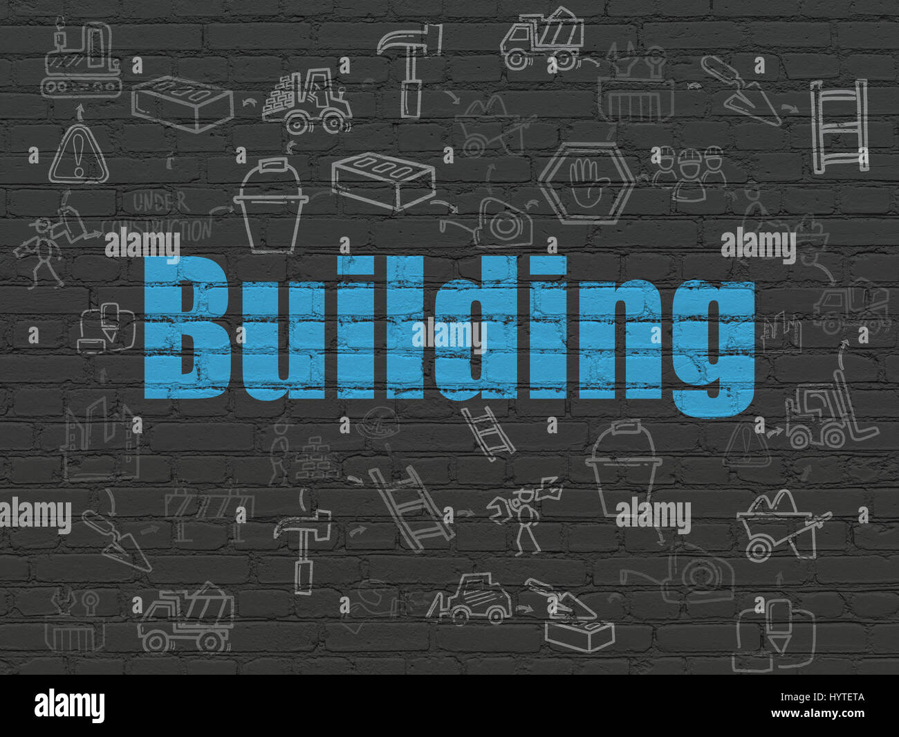 Constructing concept: Building on wall background Stock Photo - Alamy