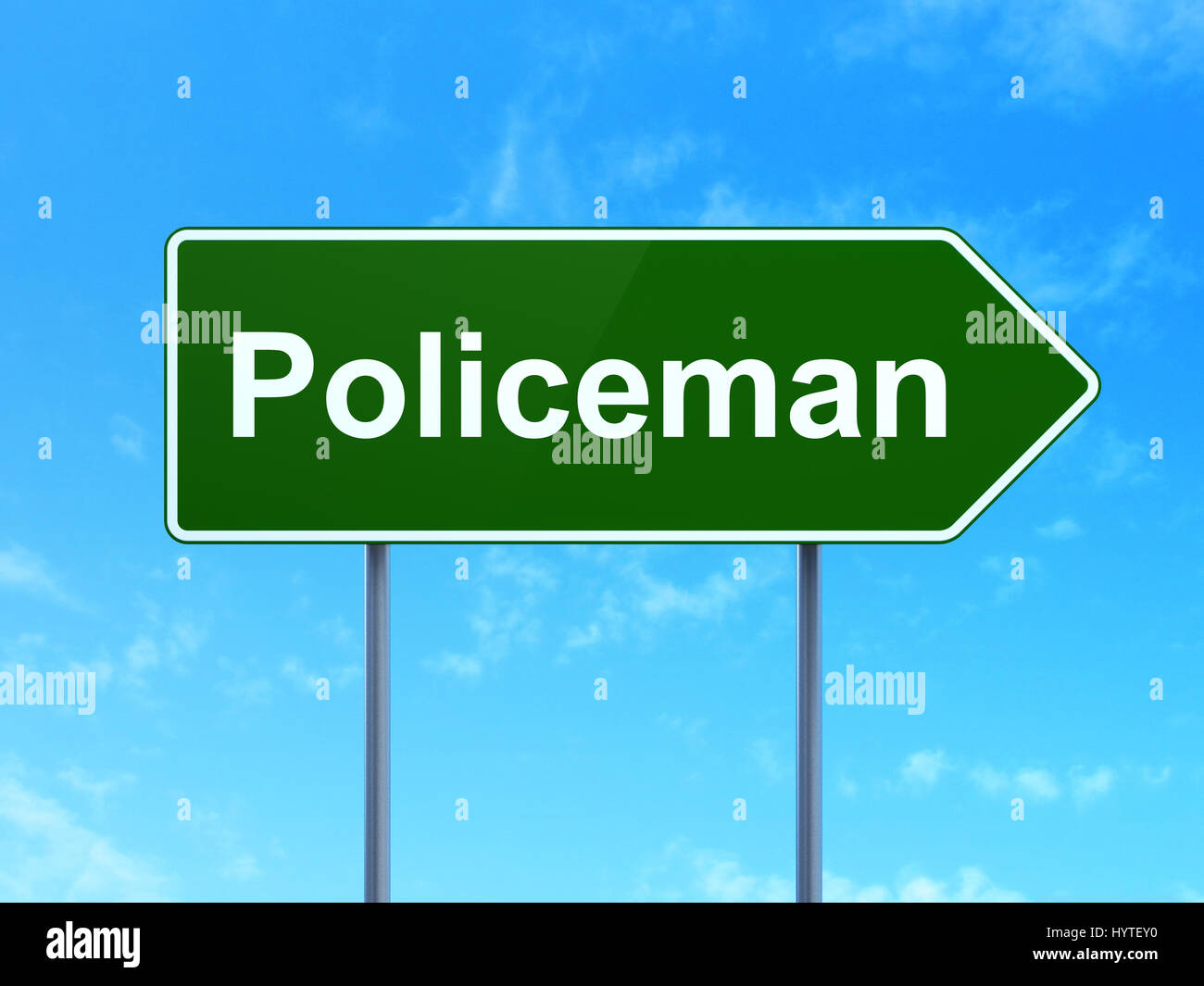 Law concept: Policeman on road sign background Stock Photo - Alamy