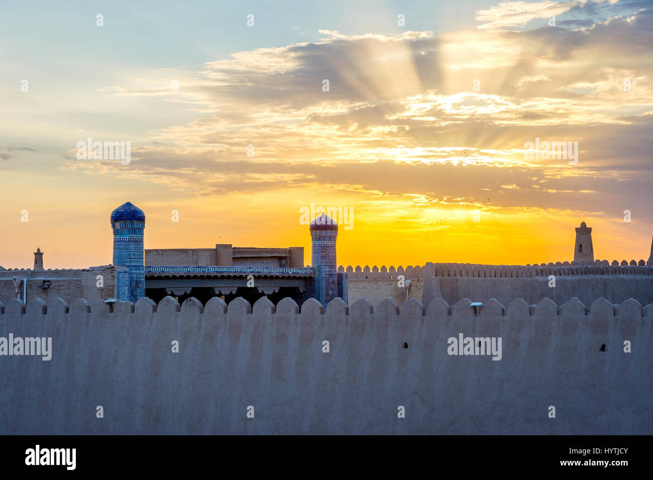 Old city wall of Khiva, Uzbekistan in sunset Stock Photo - Alamy