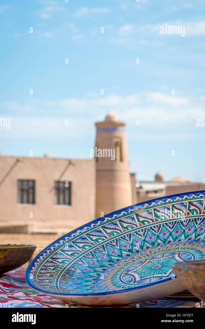 Ceramics with traditional uzbek patterns in Khiva old town, Uzbekistan ...