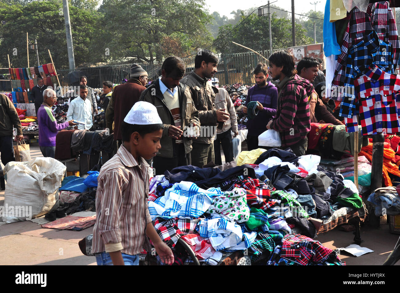 Onroad street shops selling second hand cloths, outside Jamia Masjid ...