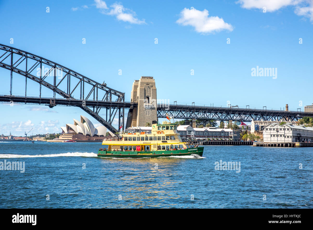 Sydney icons, opera house,harbour bridge and a passenger ferry,Sydney ...