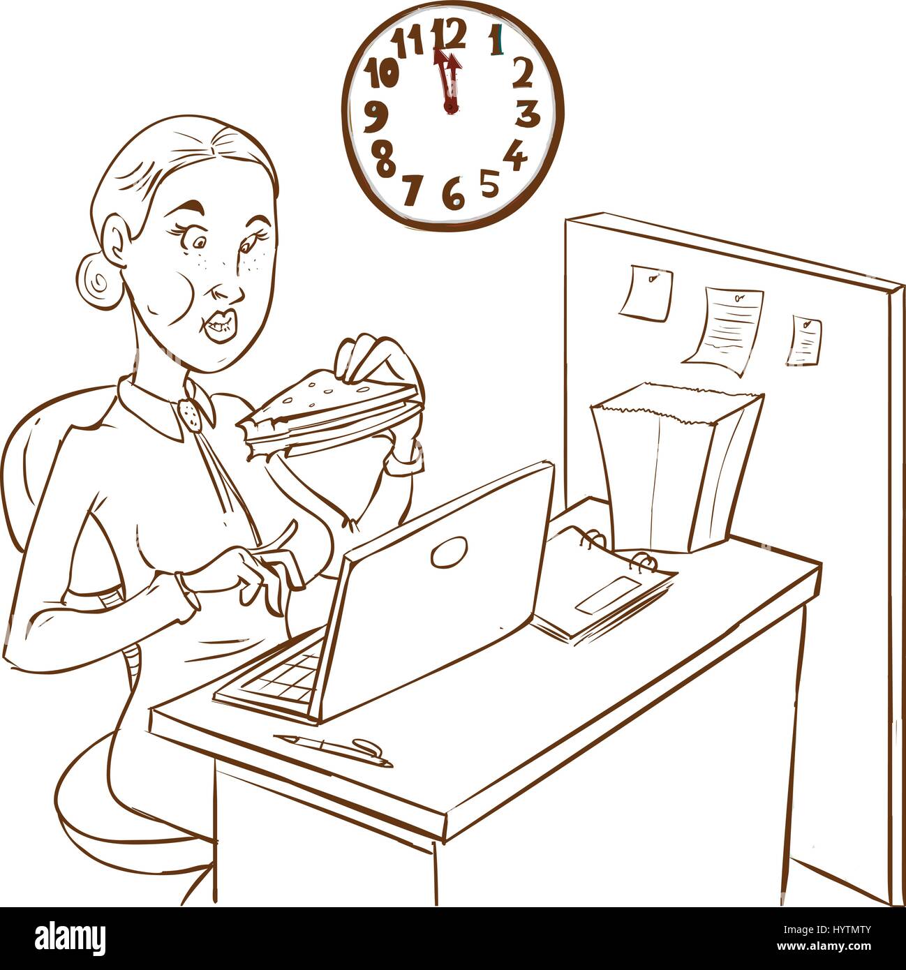 vector illustration of a eating woman in the office Stock Vector Image ...