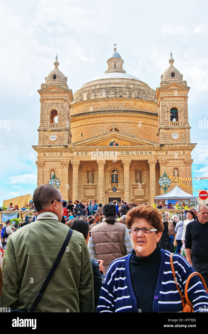 Mosta, Malta - April 6, 2014: People at Rotunda Dome church of Mosta ...