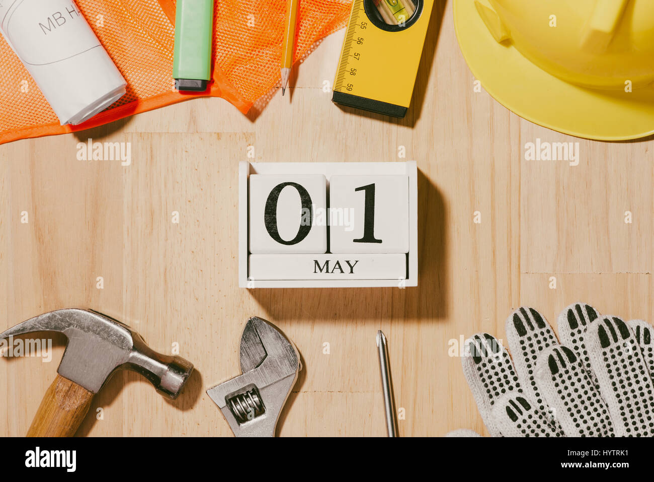 May 1st. Image of may 1 white blocks wooden calendar with construction ...