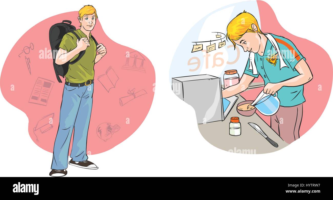 vector illustration of a young students working Stock Vector Image ...