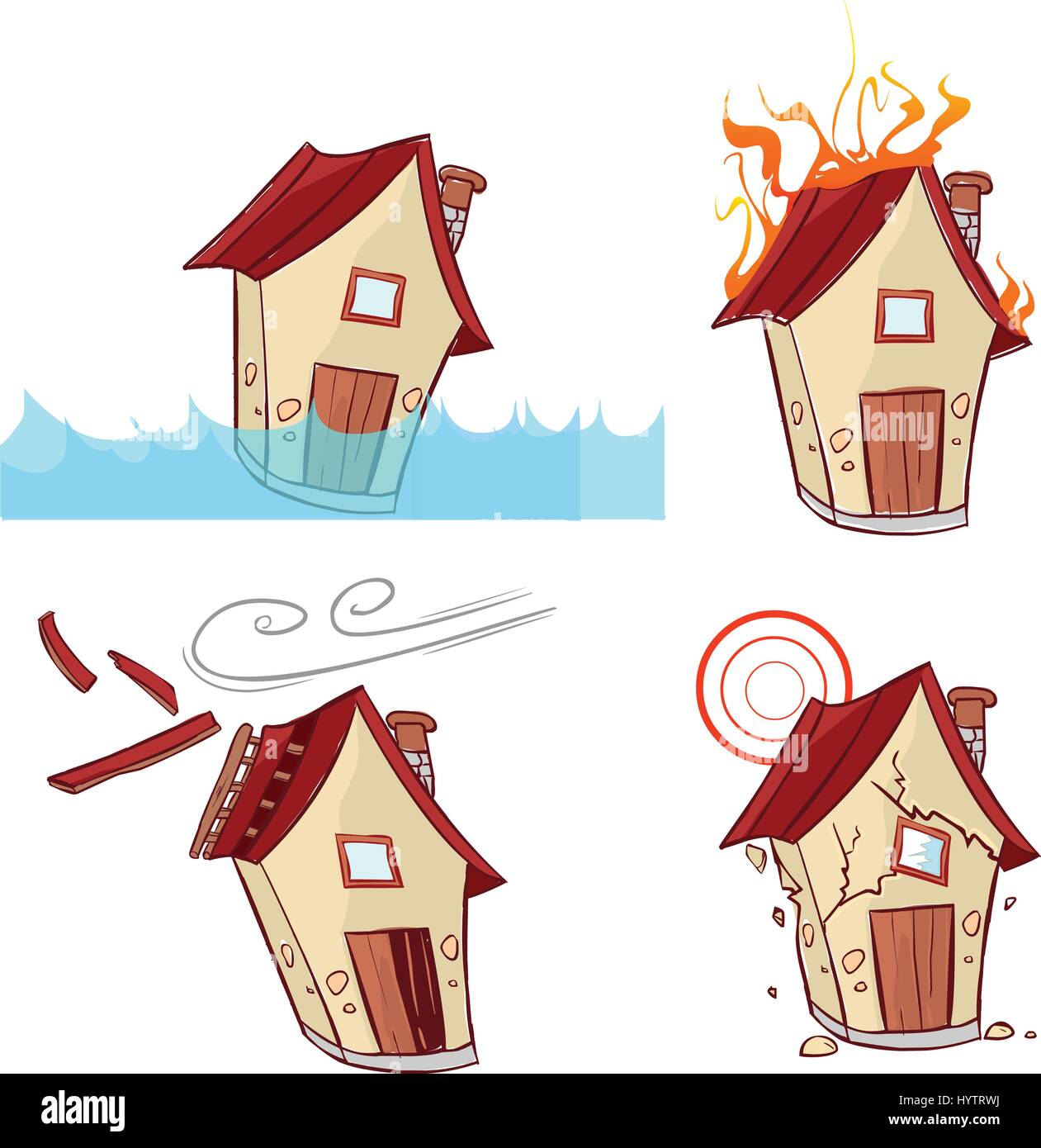 vector illustration of a Natural Disasters (house drawing Stock Vector ...
