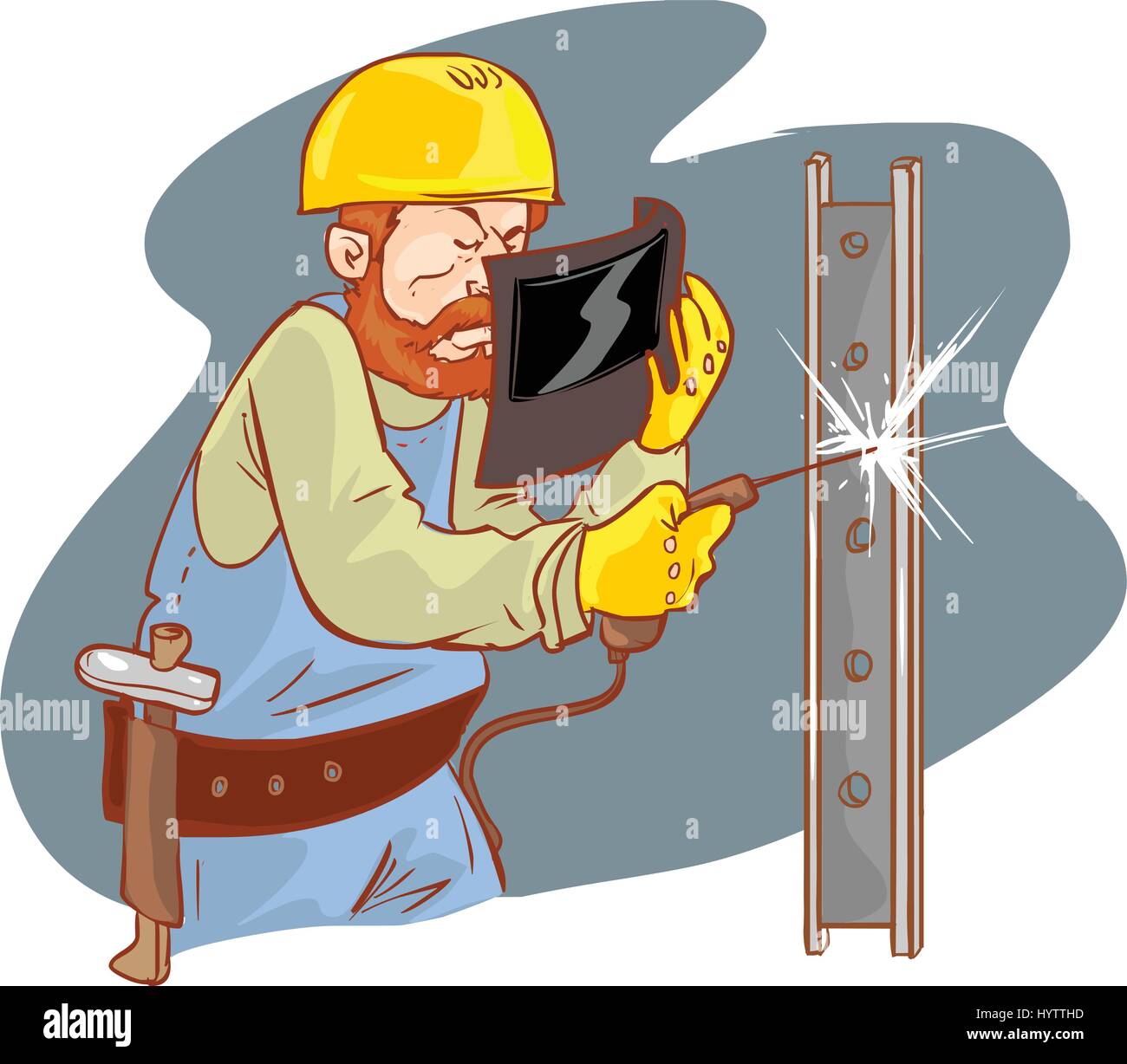 white background vector illustration of a yellow helmets welder Stock ...