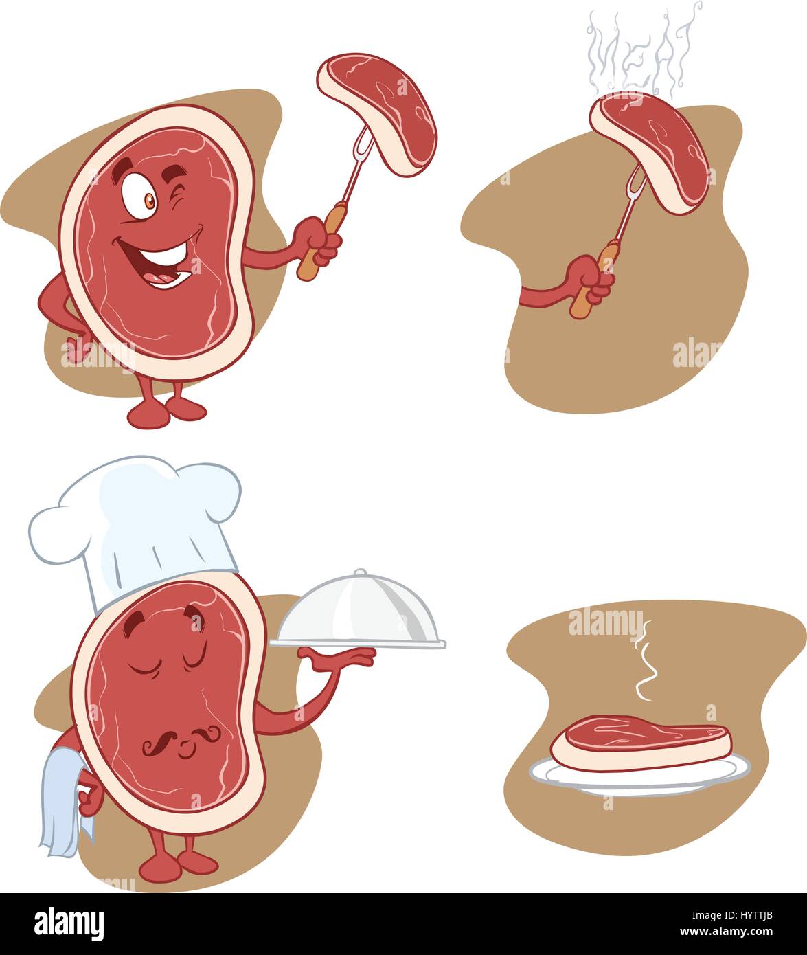 white background vector illustration of a Steak Cartoon Character Stock ...