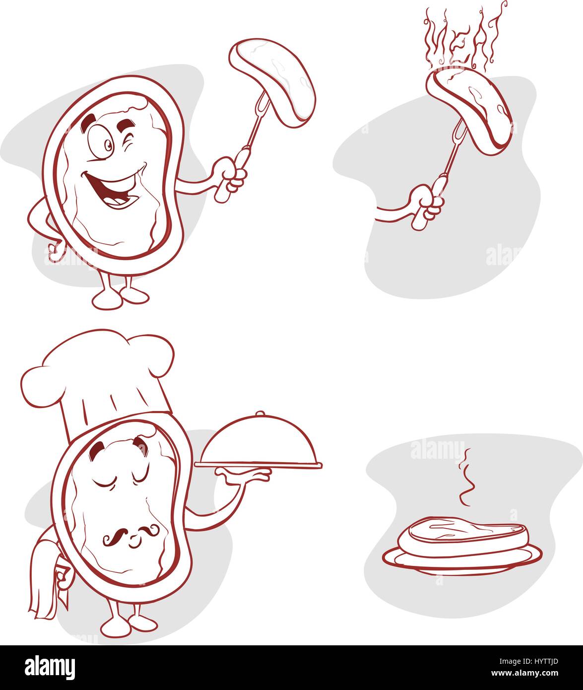 white background vector illustration of a Steak Cartoon Character Stock ...