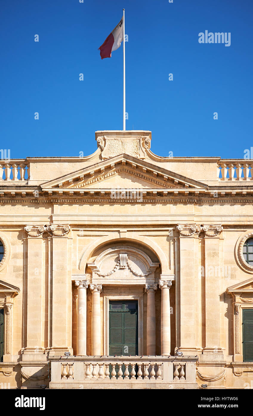A balustraded balcony of the National Library of Malta with national ...