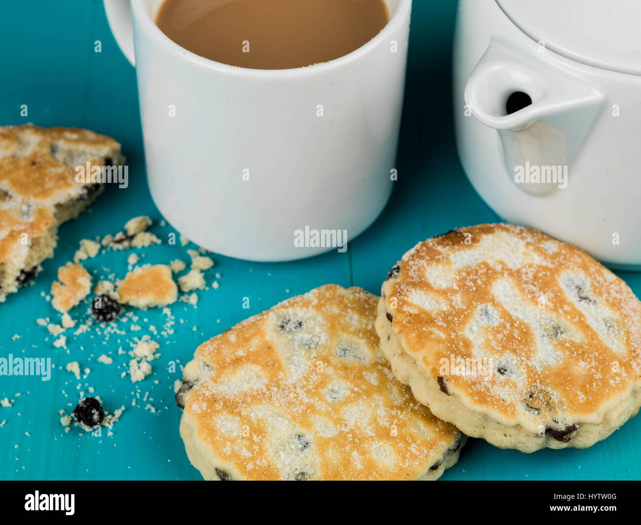 Baked Fruit Welsh Cakes Against a Blue Background Stock Photo - Alamy