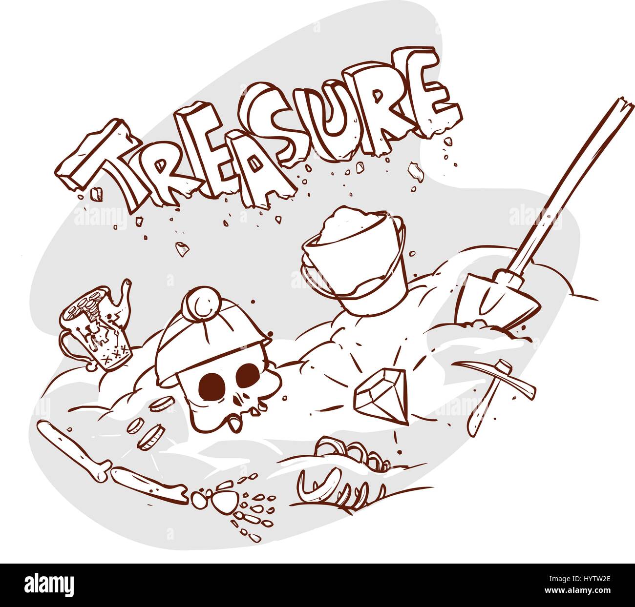 Old treasure chest buried under ground, vector illustration Stock ...