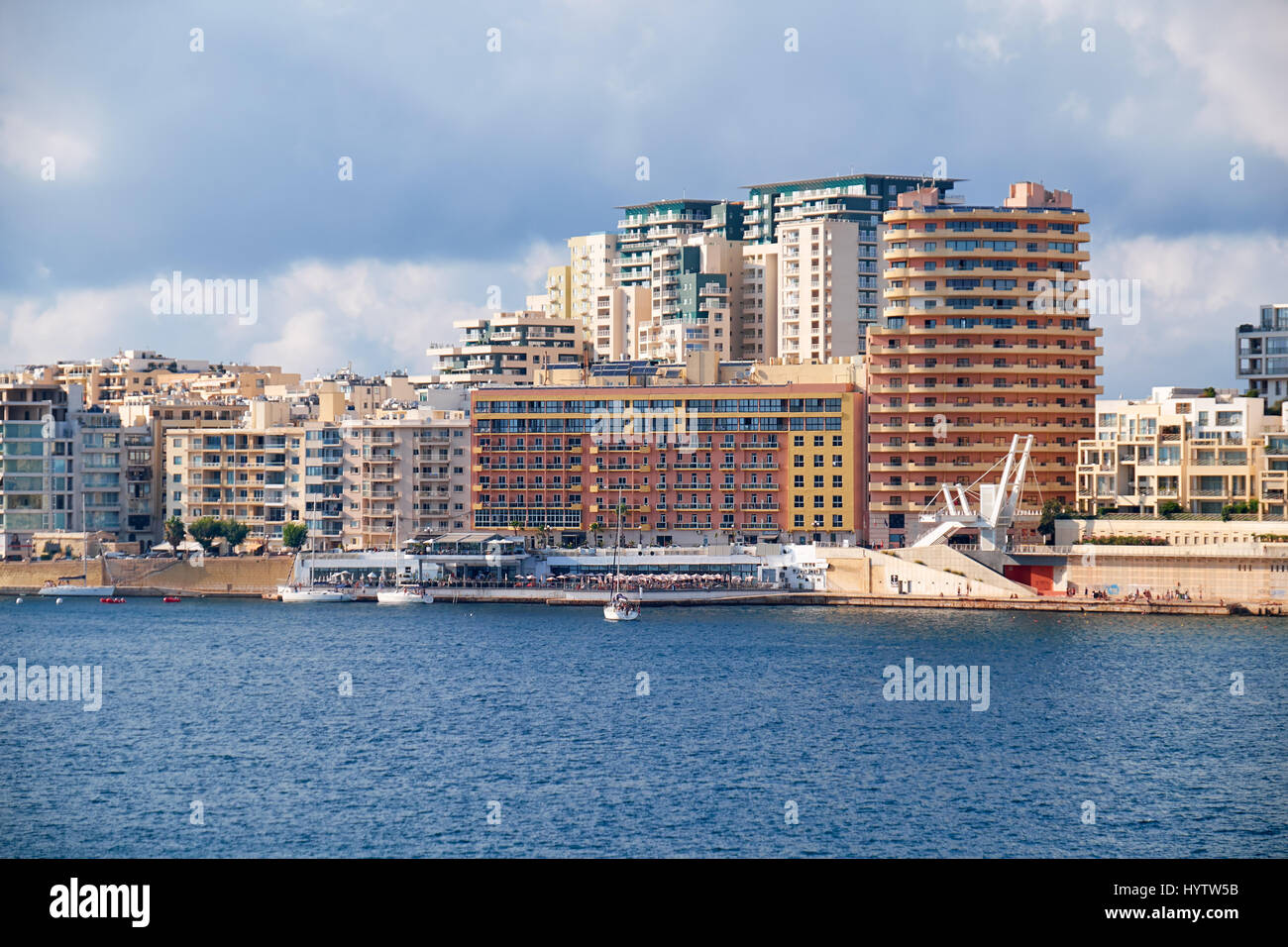 The view of modern Sliema city skyline and Tigne Seafront from Valletta ...