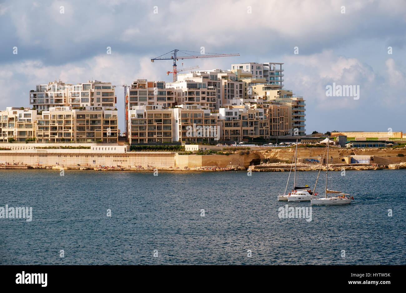 The view of modern Sliema city skyline and Tigne Seafront from Valletta ...