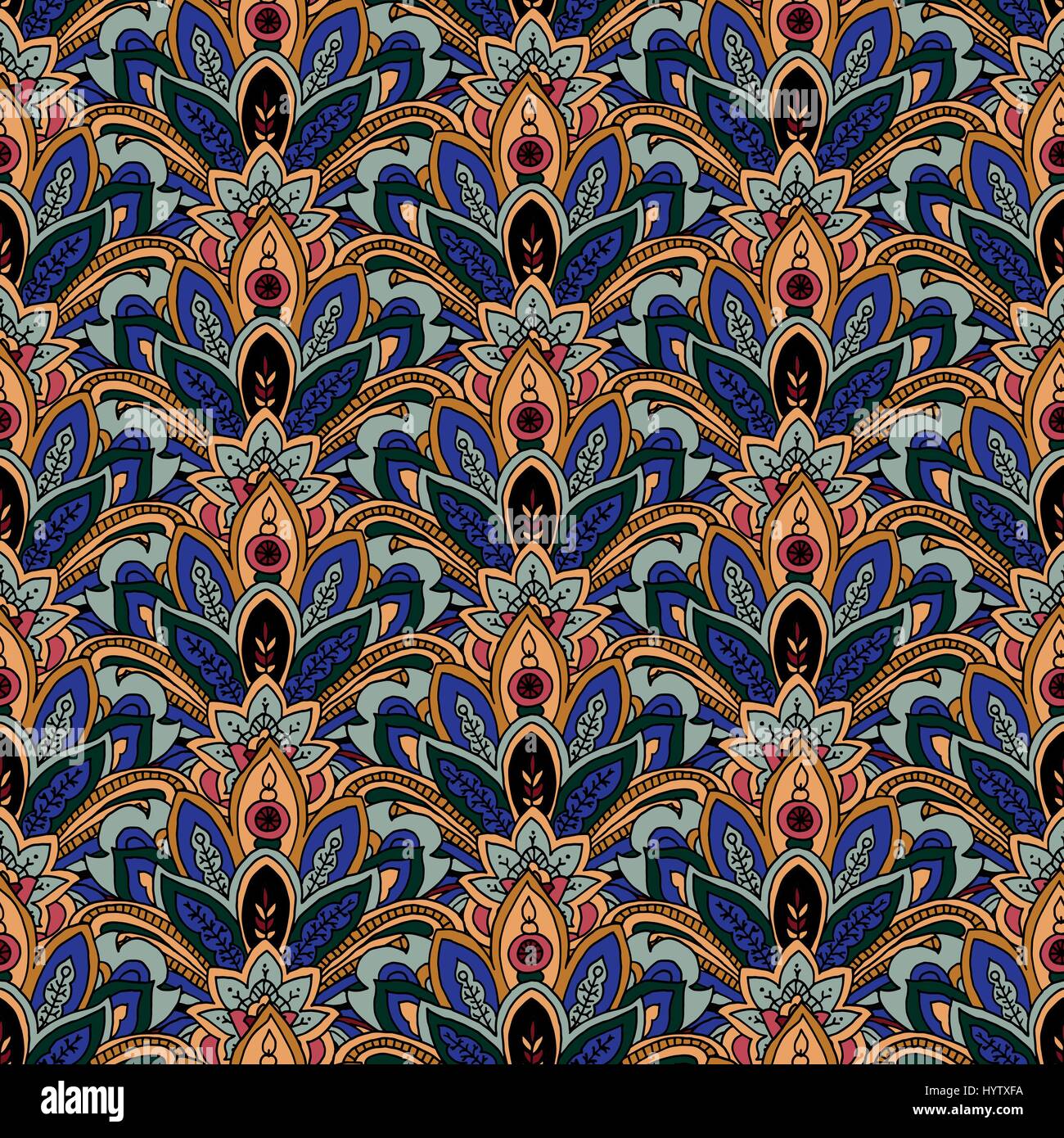 Abstract Seamless Paisley Pattern Traditional Oriental Geometric