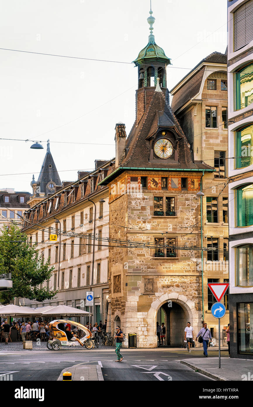 Geneva, Switzerland - August 30, 2016: Molard Clock tower in Geneva ...
