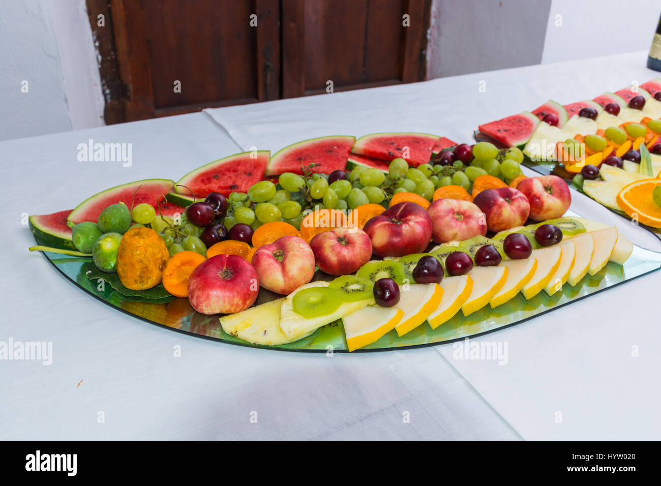 compositions of fresh fruit cut for buffets. typical summer fruits of ...