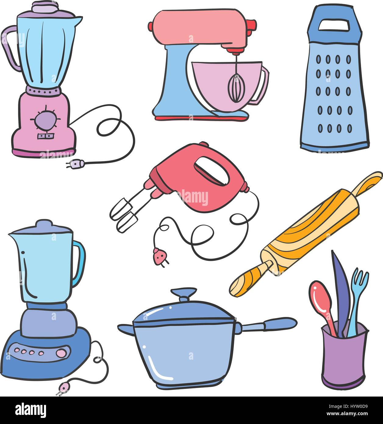 Vector illustration kitchen set doodles Stock Vector Image & Art - Alamy