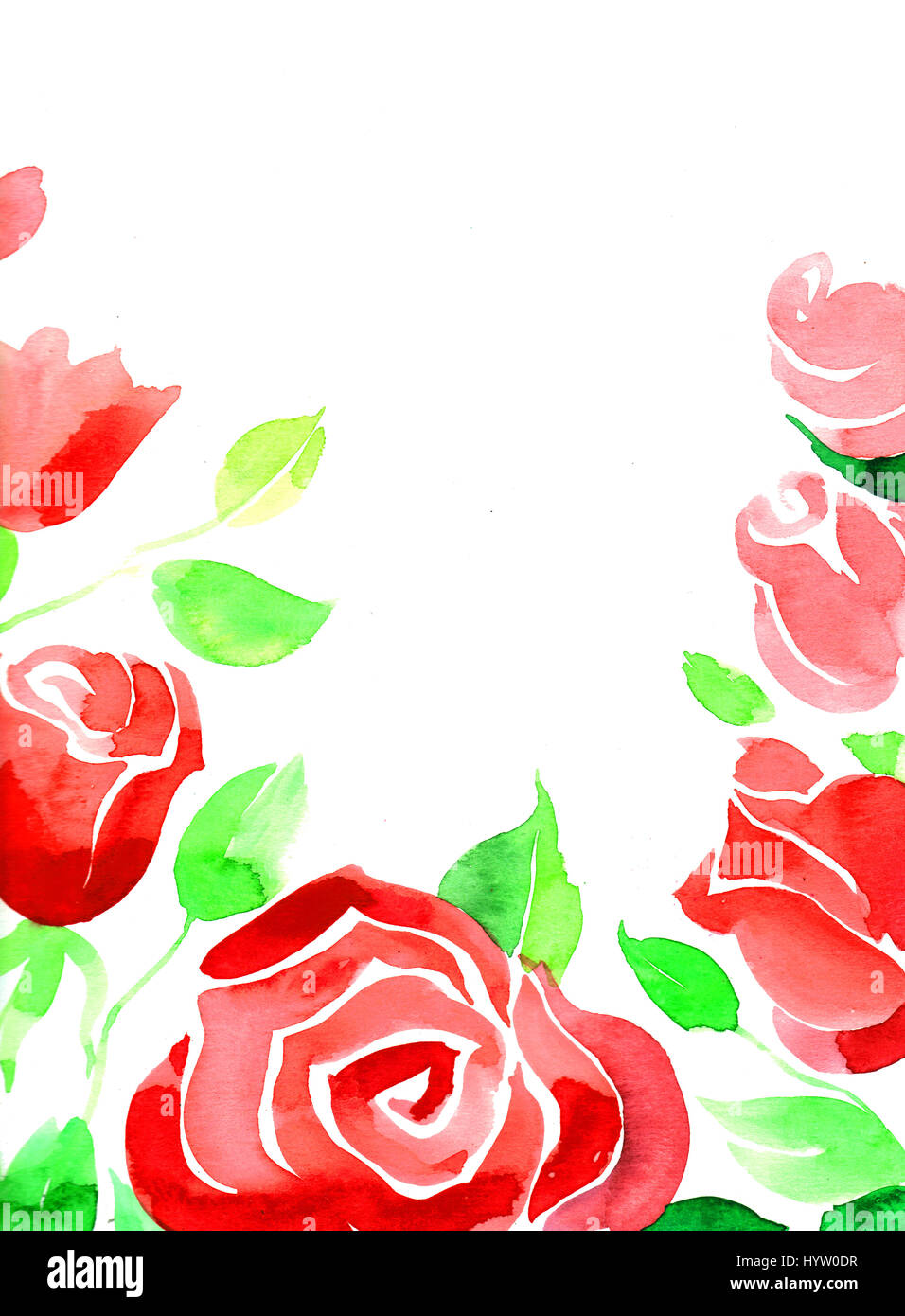 Watercolor red roses Stock Photo - Alamy