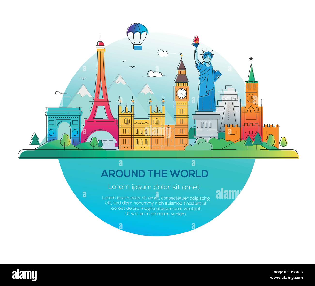 Around the world - vector line travel illustration Stock Vector Image ...
