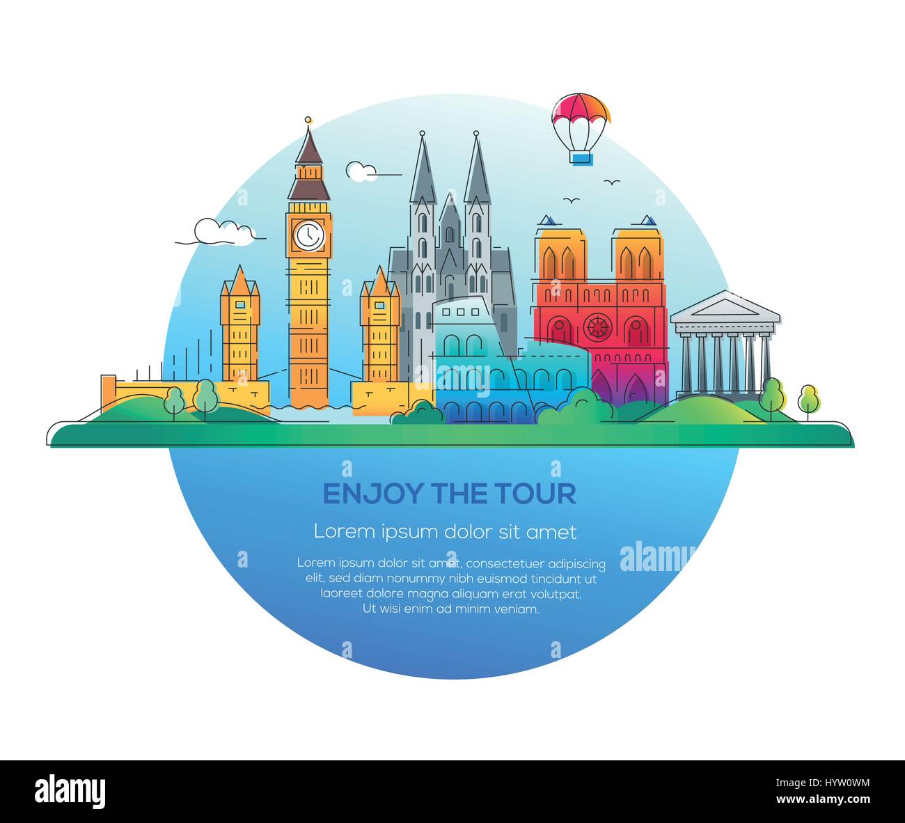Enjoy the tour - vector line travel illustration Stock Vector Image ...