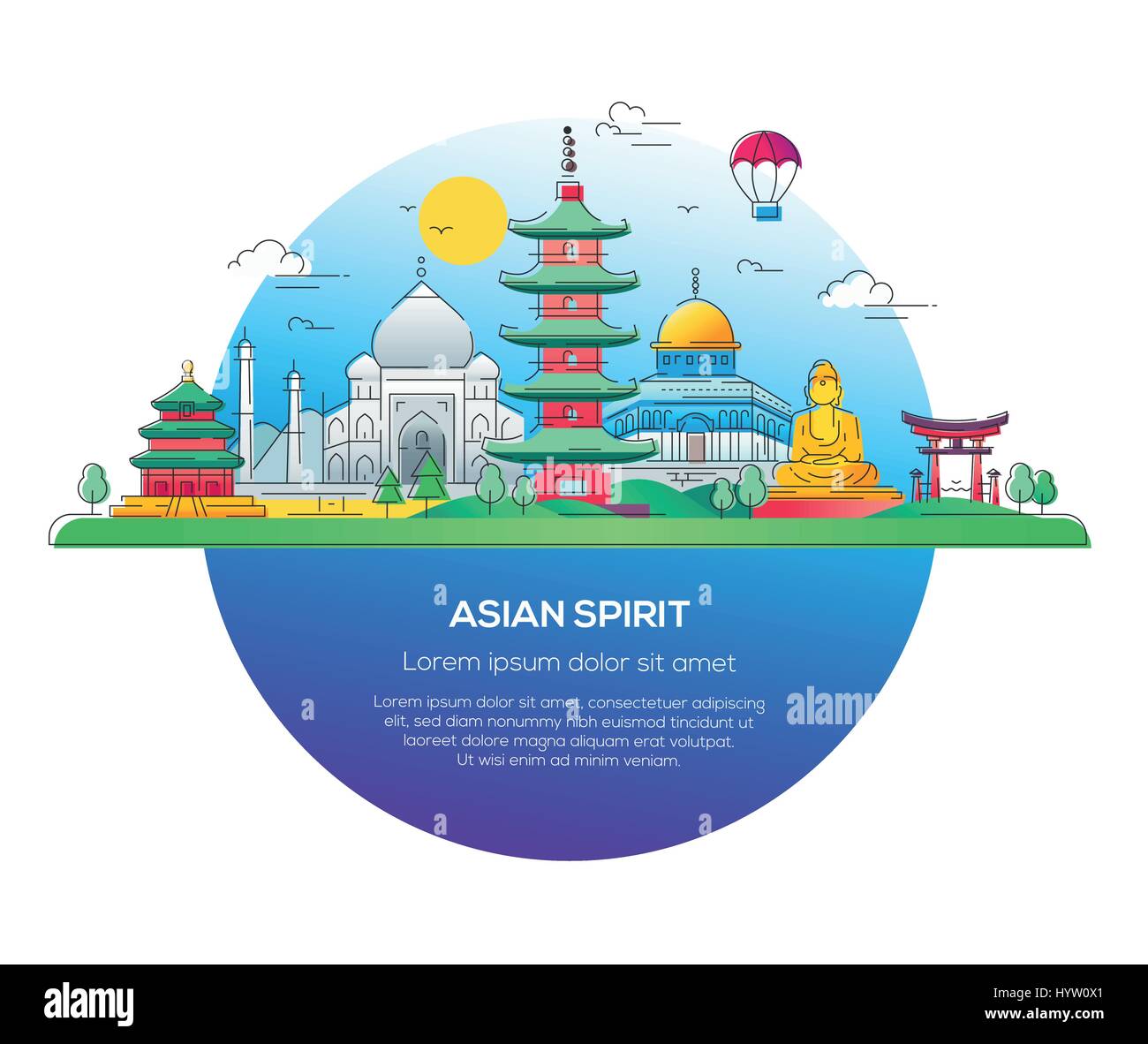 Asian Spirit - vector line travel illustration Stock Vector Image & Art ...