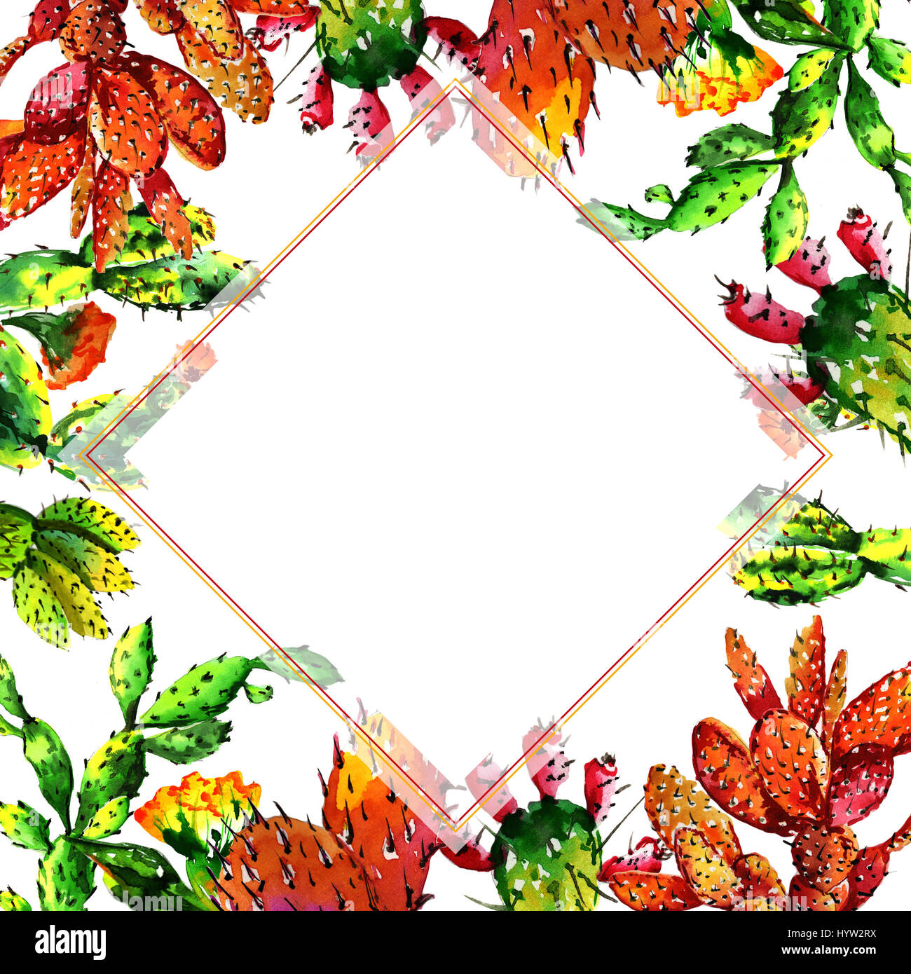 Tropical cactus tree frame in a watercolor style isolated Stock Photo ...