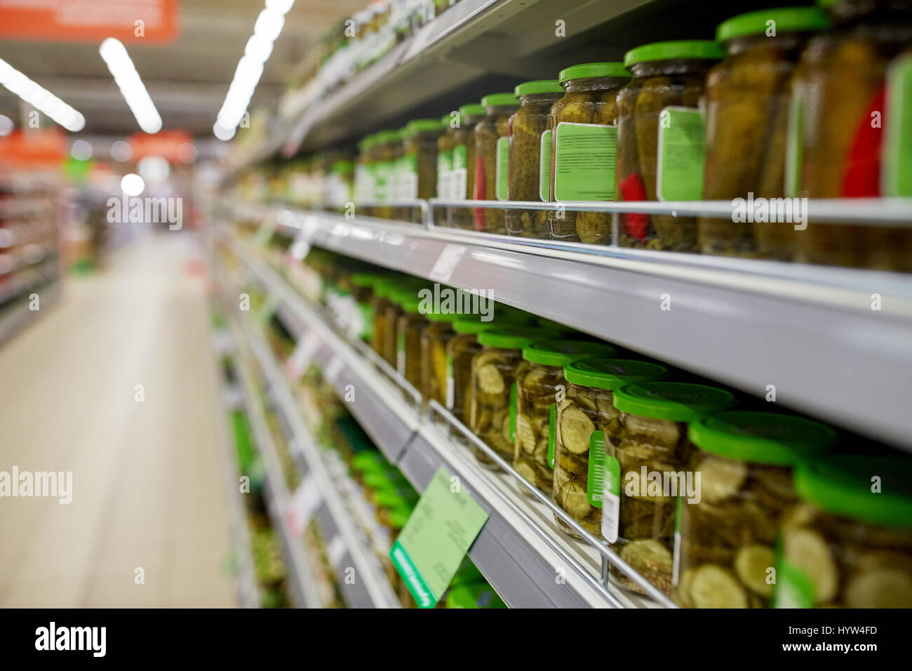 jars of pickles on grocery or supermarket shelves Stock Photo - Alamy