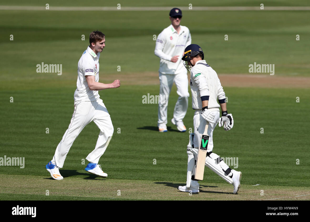 Gloucestershire's Craig Miles celebrates taking the wicket of Kent's ...