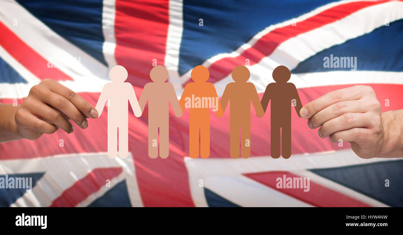 hands holding people pictogram over english flag Stock Photo - Alamy