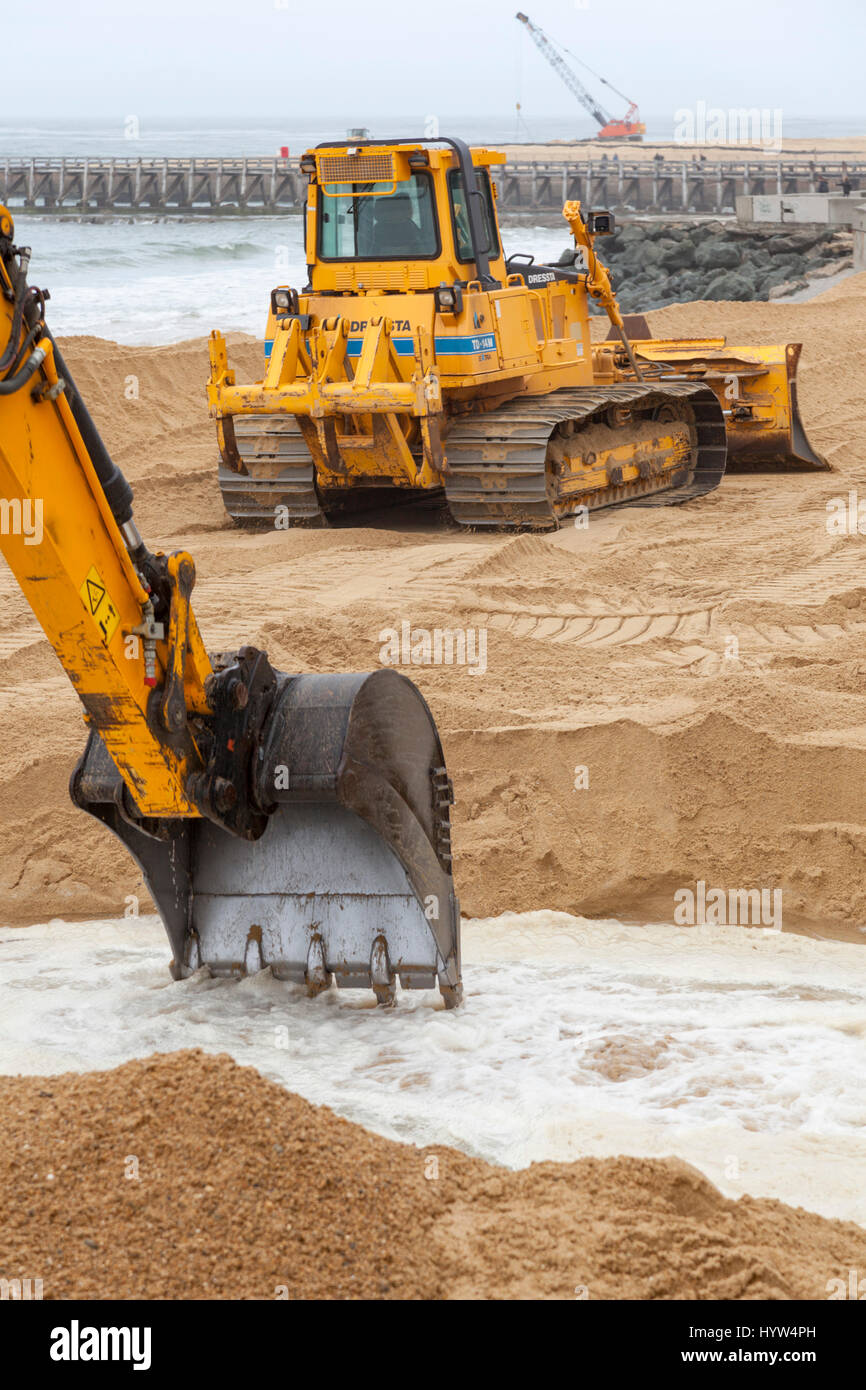 Hydraulic transfer system of sand, at Capbreton (Landes - France). With ...