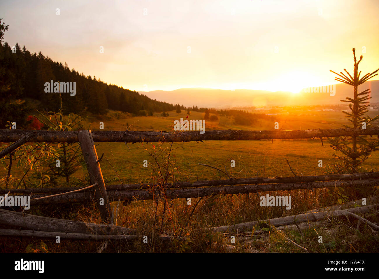 Scenic fall sunset over meadow, countryside beautiful sunset Stock ...