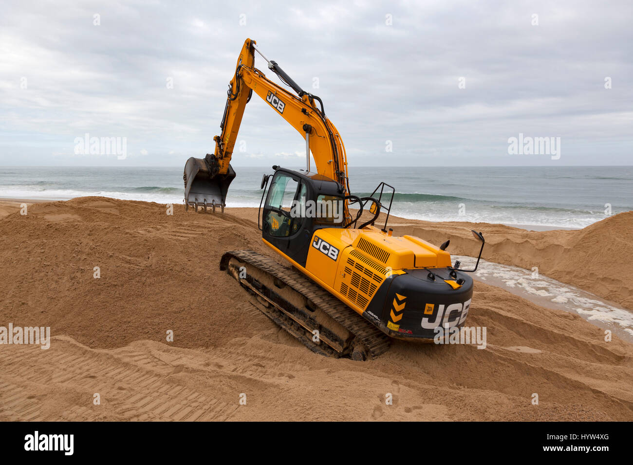 Hydraulic transfer system of sand, at Capbreton (Landes - France). With ...