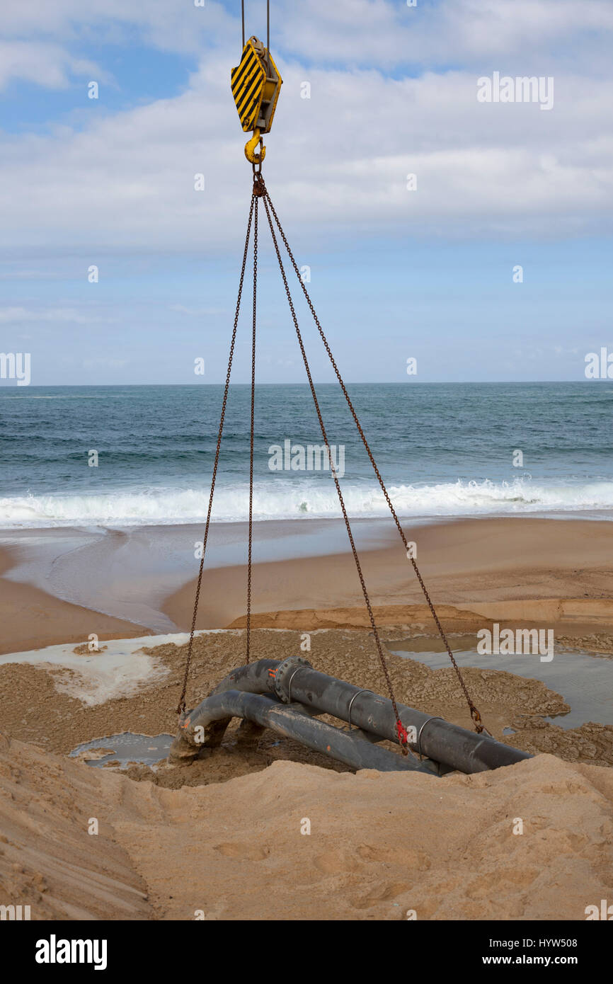 Hydraulic transfer system of sand, at Capbreton (Landes - France). With ...