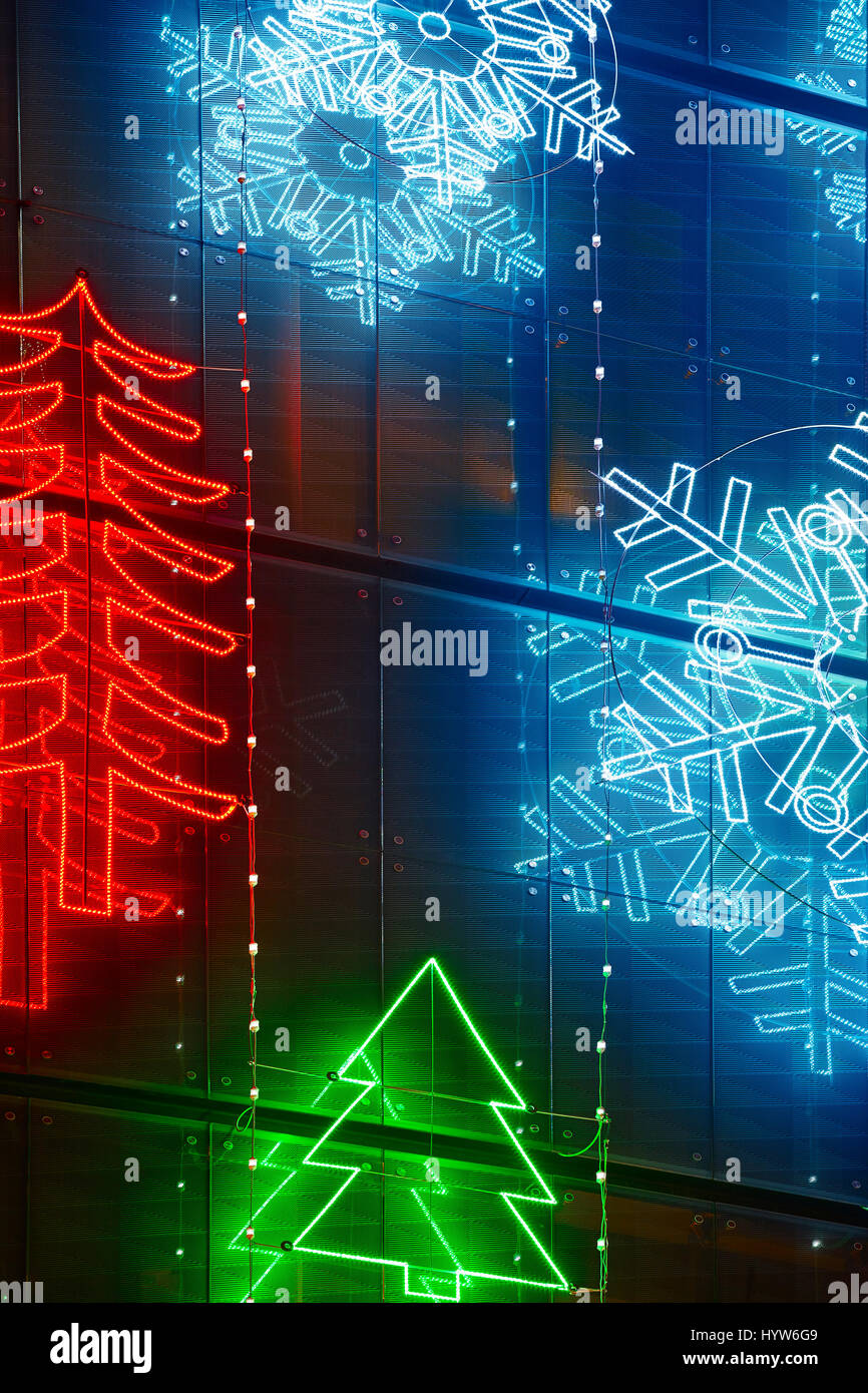 Christmas lights decoration on a building facade. Vertical Stock Photo ...