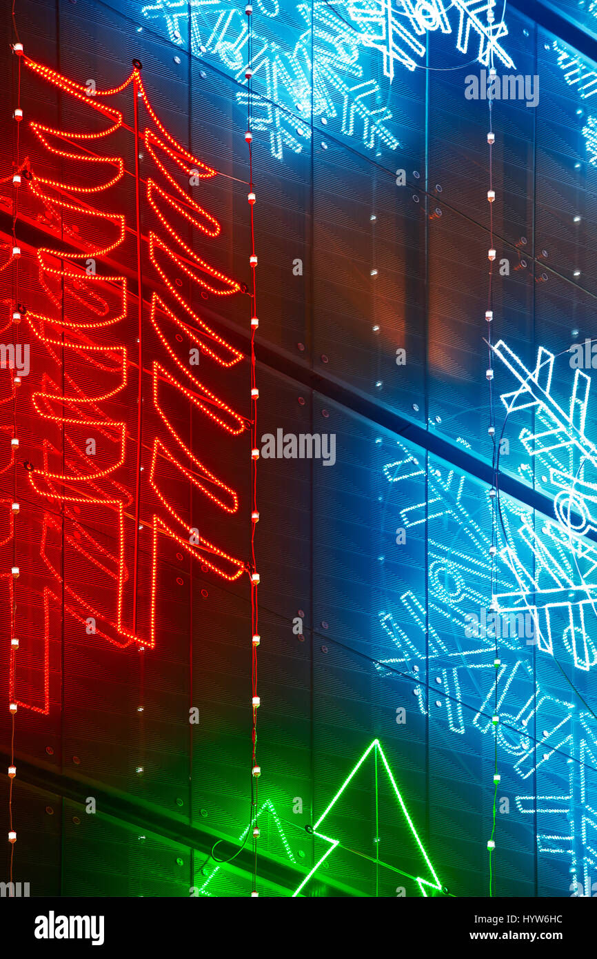 Christmas lights decoration on a building facade. Vertical Stock Photo ...