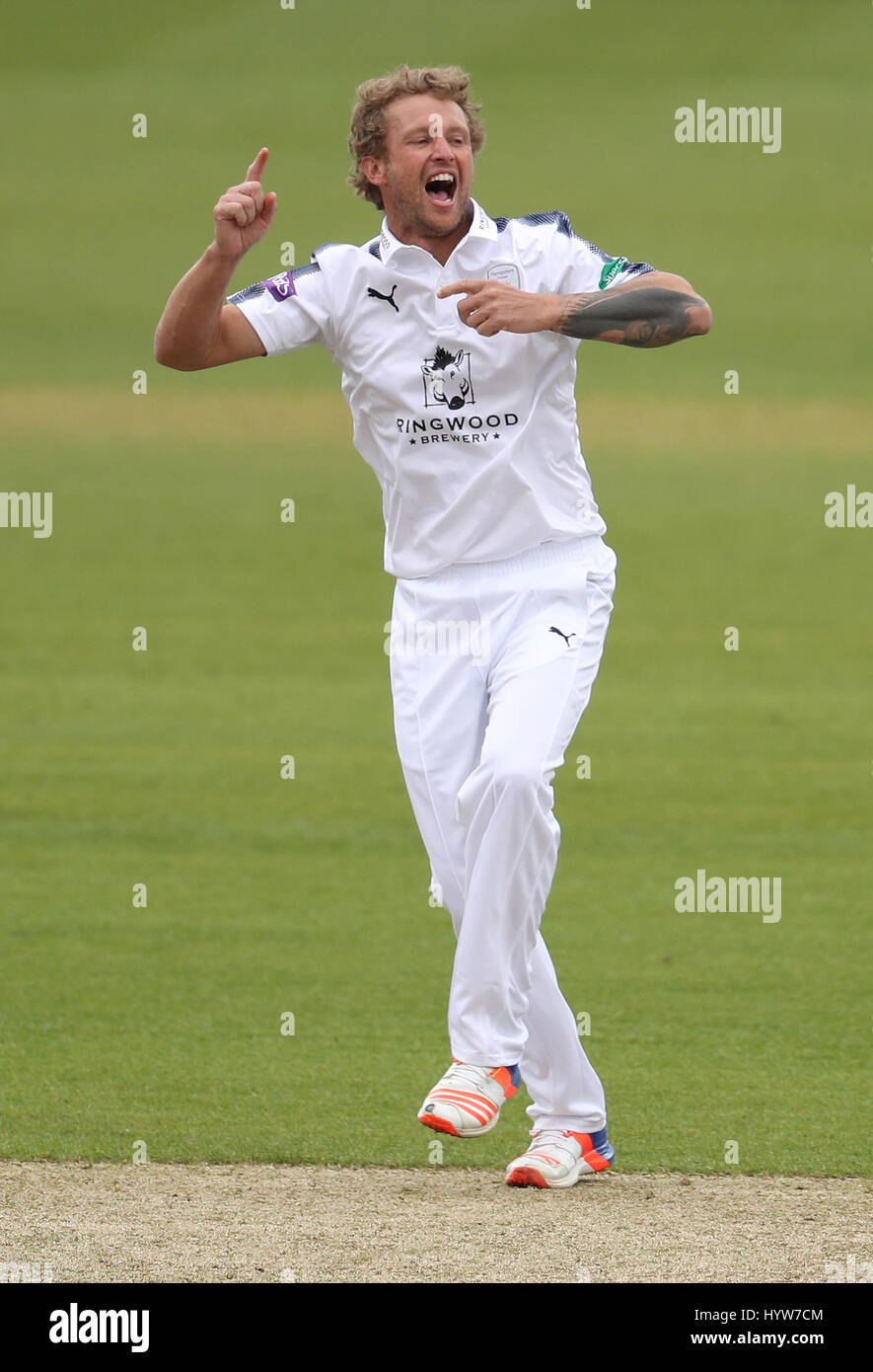 Hampshire's Gareth Berg celebrates the wicket of Yorkshire's Jack ...